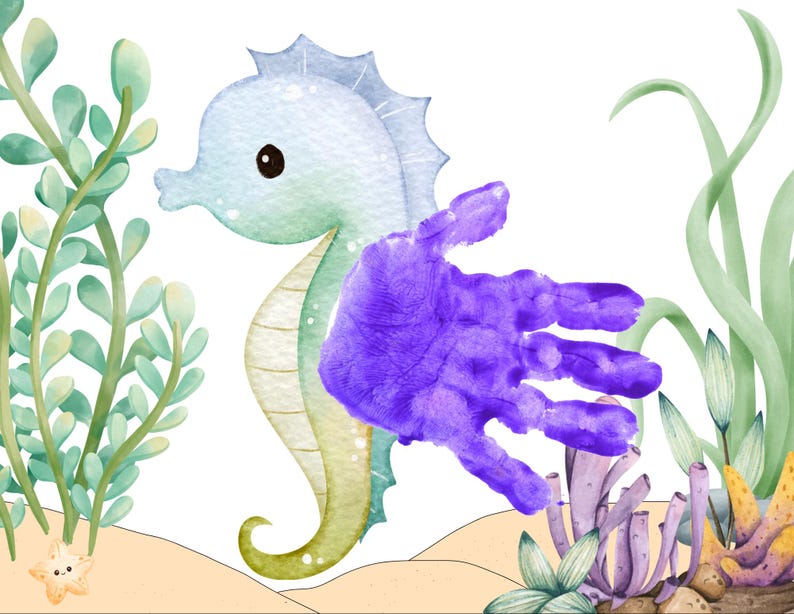 Seahorse Handprint Template, Hello Summer: Kids Craft, Daycare Craft ...
