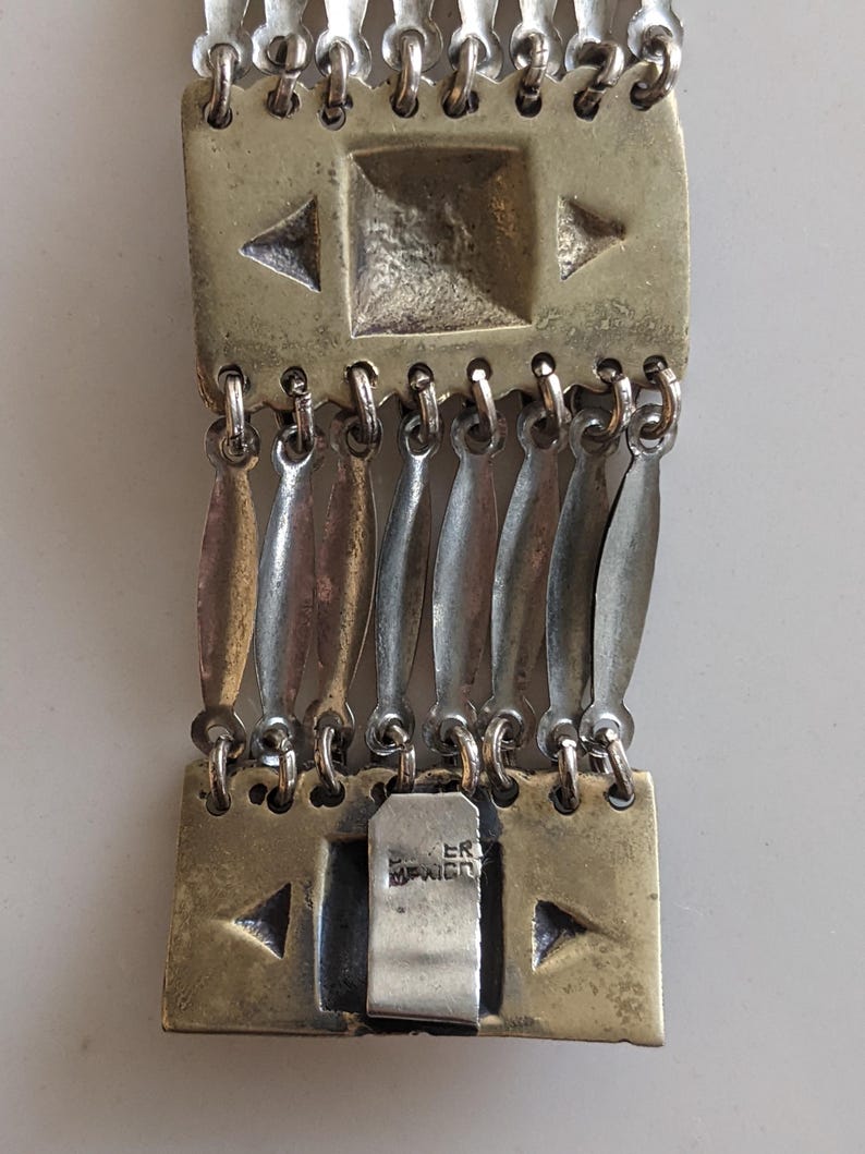 Vintage Mexican Silver Chain Link Panel Bracelet - Etsy