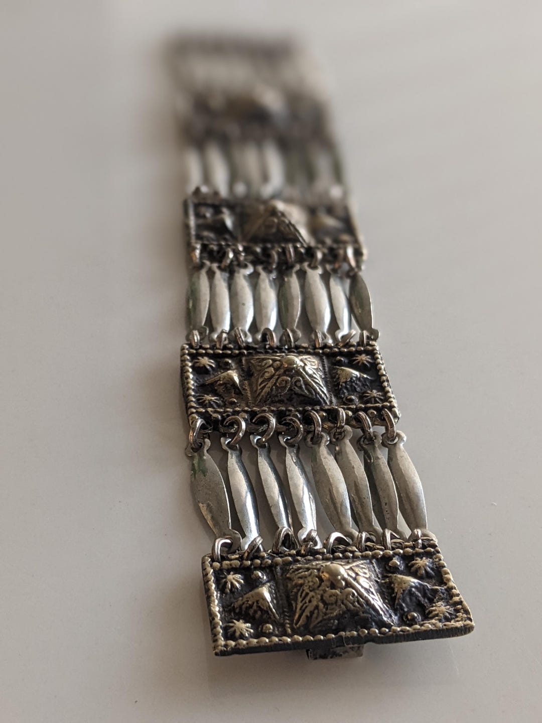 Vintage Mexican Silver Chain Link Panel Bracelet - Etsy