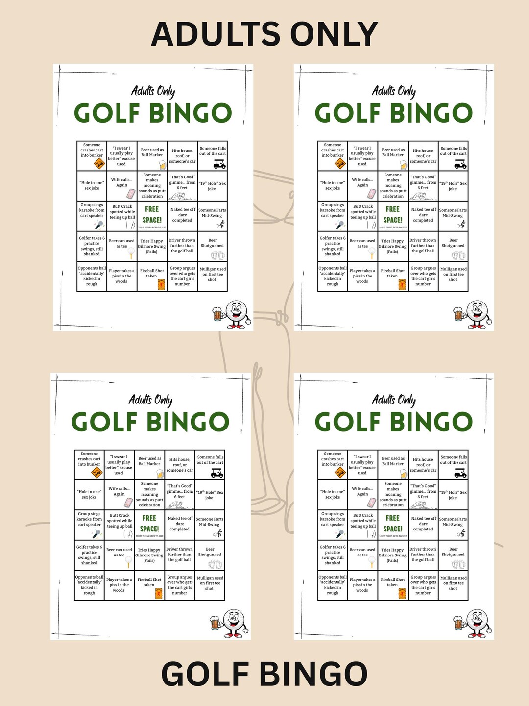 Adults Only Golf Bingo Drinking Game (instant Download) - Etsy