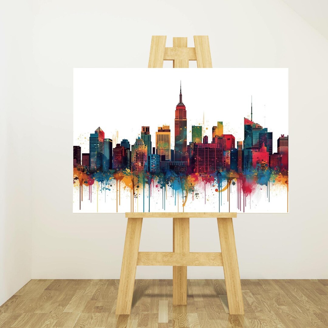 New York Skyline Abstract Art Print and Colorful Paint Splatter ...