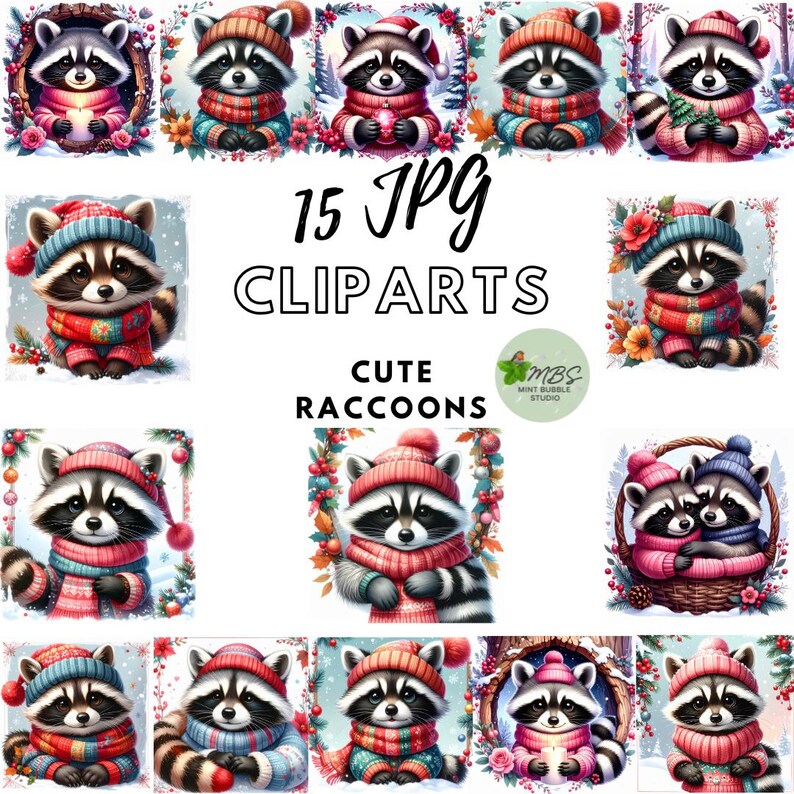 Watercolor Cute Raccoon Clipart Bundle, Animals Forest Clipart ...