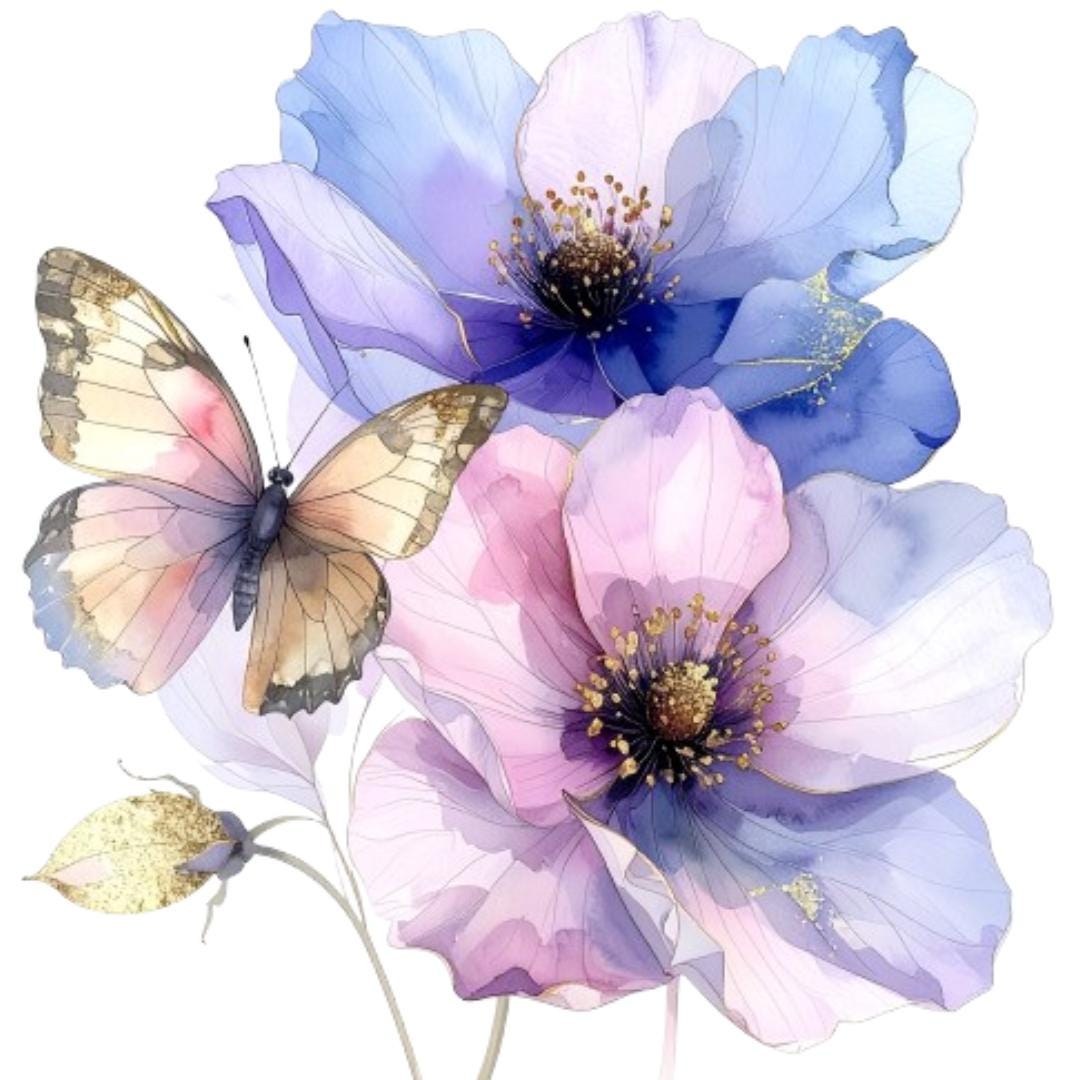 Purple and Pink Watercolor Floral Clipart Bundle, Soft & Dreamy Flowers ...