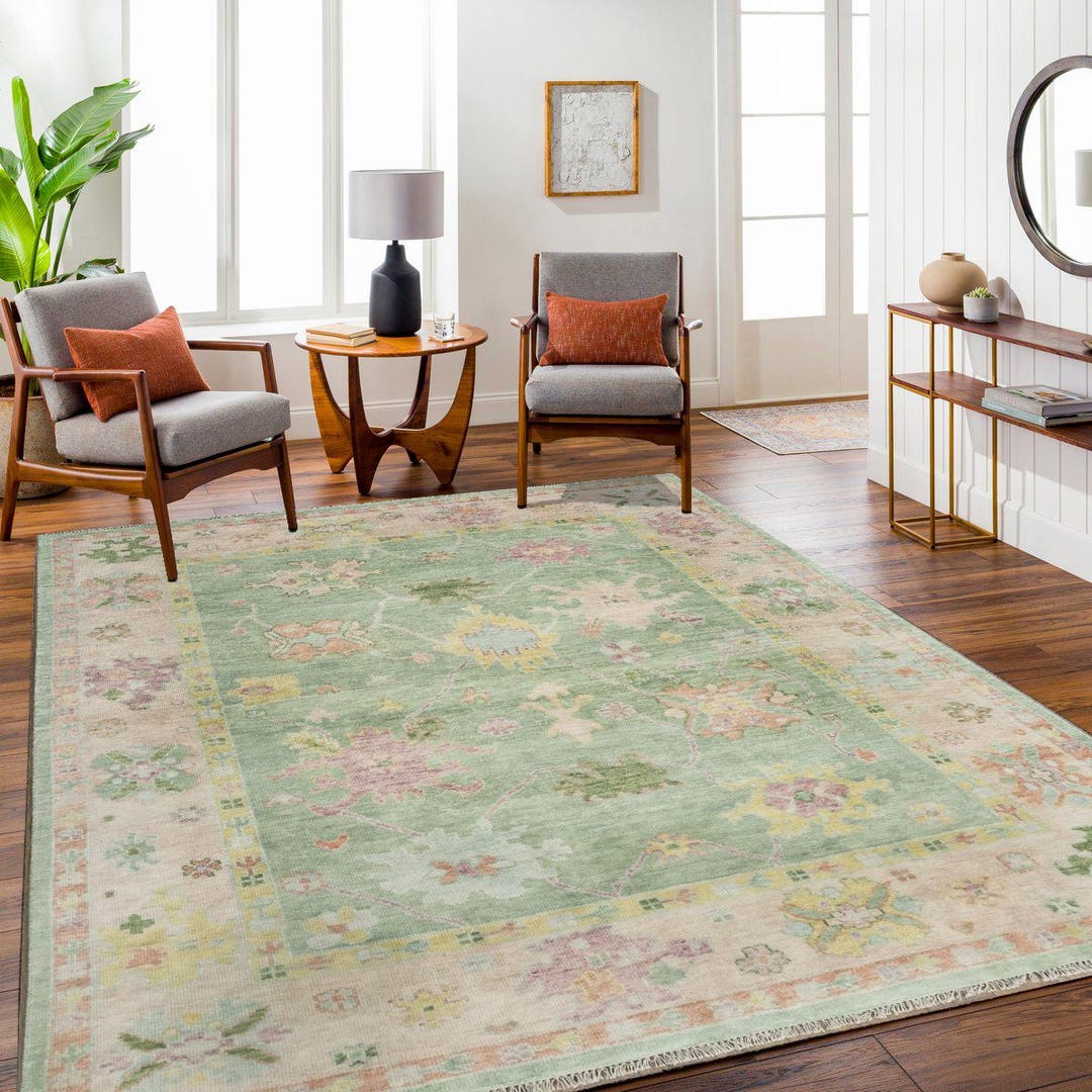 Vintage Floral Area Rug | Sage Green Pastel Cottagecore Carpet - Etsy