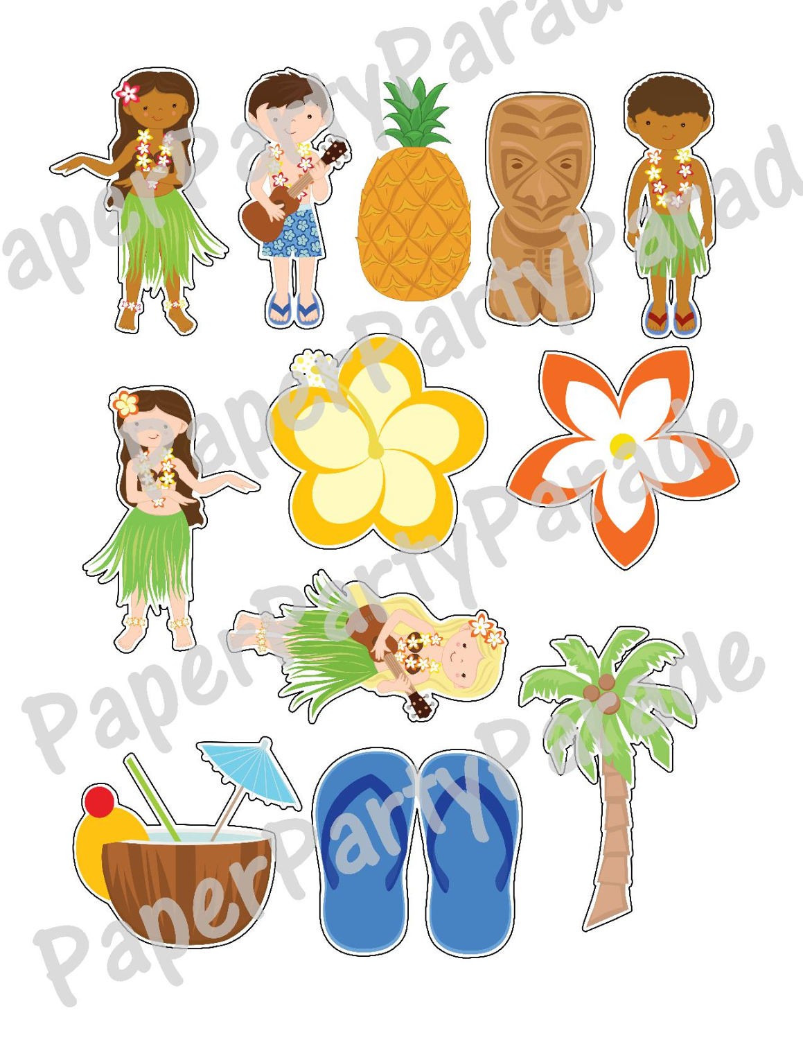 DIY Print at Home Luau Hula Hawaiian Party Cupcake Toppers Set | Etsy