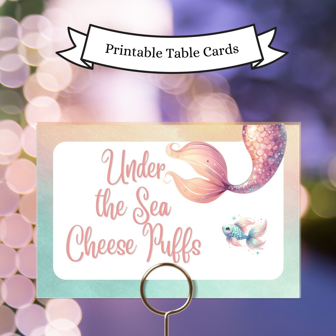 Mermaid Party Table Buffet Cards, Placecard,digital Party Decoration ...