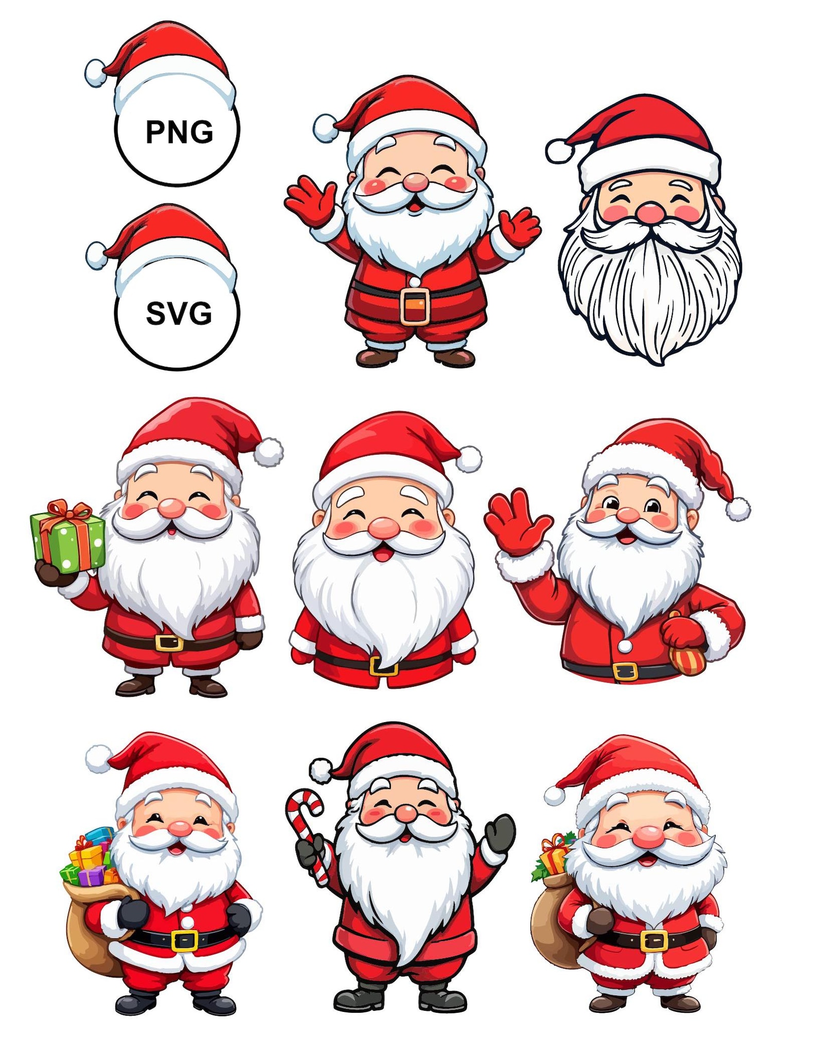 Christmas Santa Claus Clipart Bundle PNG & SVG - Etsy