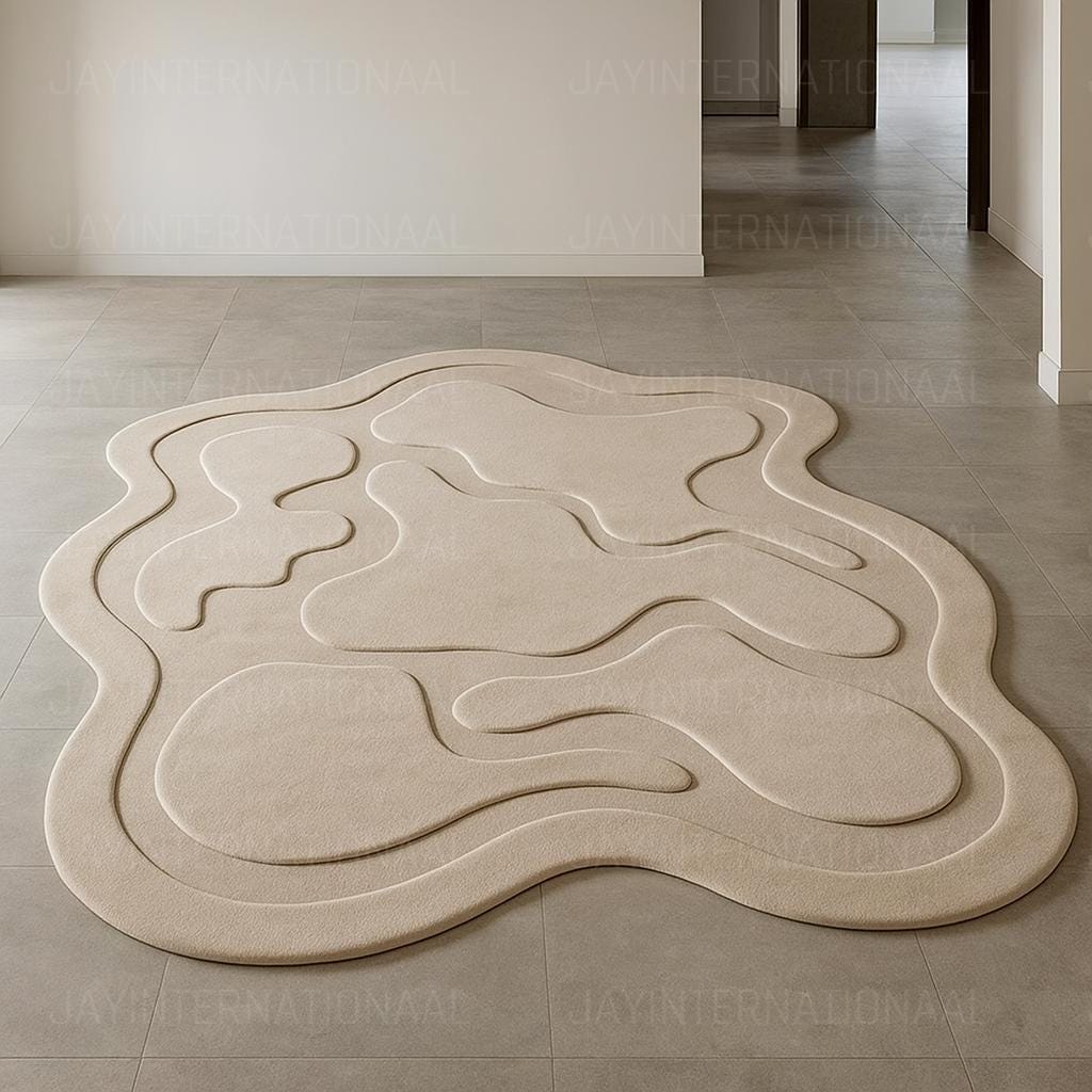 Modern Abstract Beige Rug, Organic Shape Area Rug, Minimalist Neutral ...