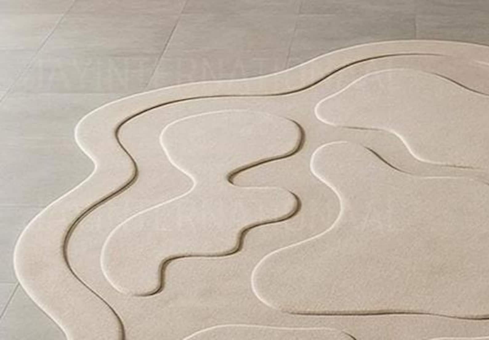 Modern Abstract Beige Rug, Organic Shape Area Rug, Minimalist Neutral ...