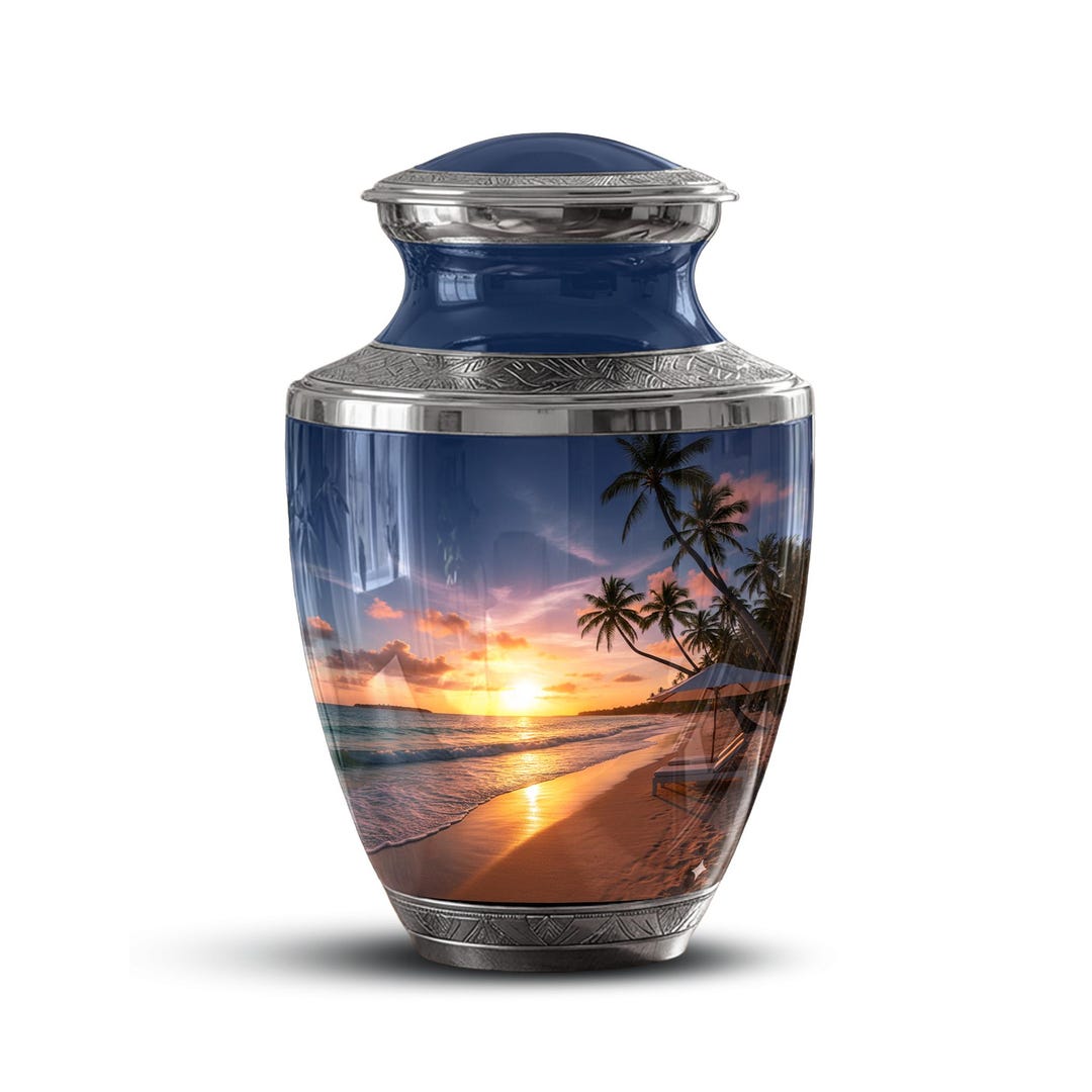 Personalised Beach Sunset Cremation Urn for Ashes–tropical Ocean ...