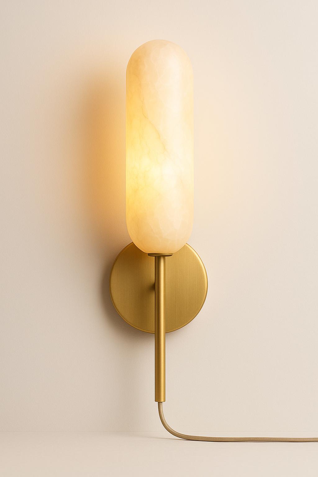 Alabaster Capsule Wall Sconce – Brass Bedside Light, Plug-in or ...