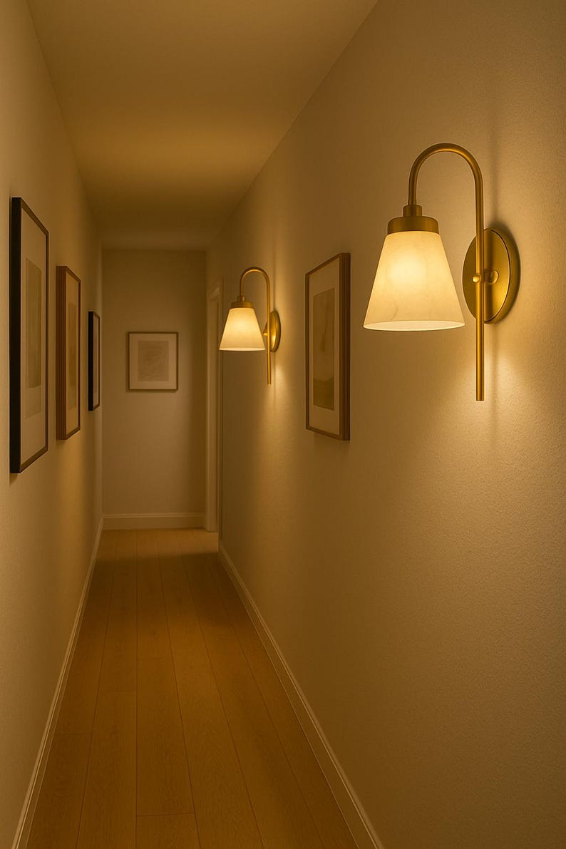 Brass Wall Sconce – Mid-century Modern Alabaster Shade, Plug-in or ...