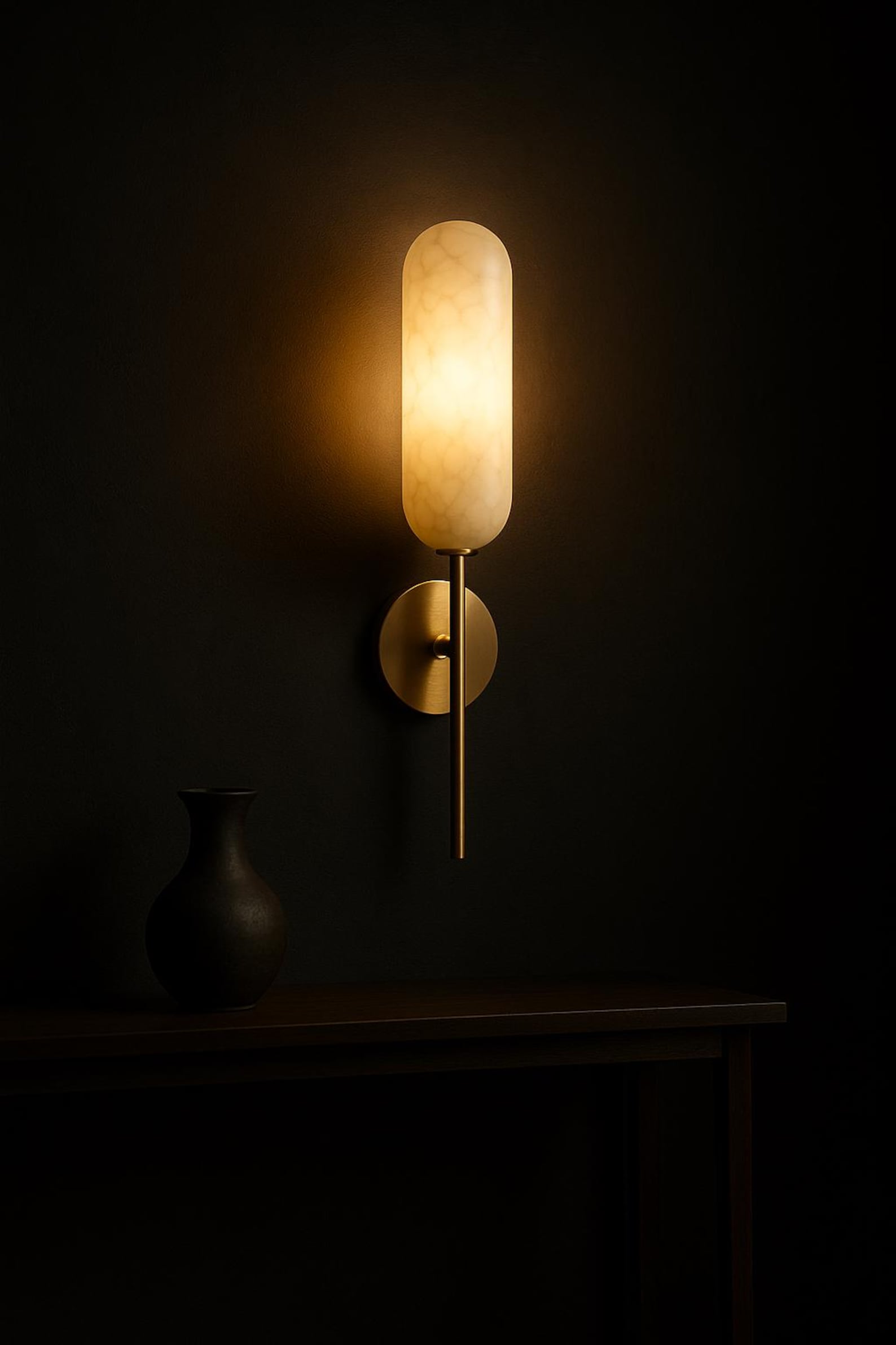 Alabaster Capsule Wall Sconce – Brass Bedside Light, Plug-in or ...
