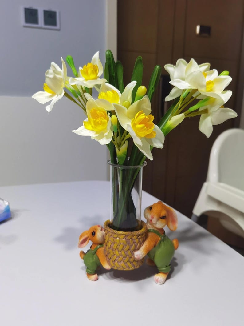Cute Rabbit Bud Vase, Whimsical Bunny Figurine With Test Tube Vase ...