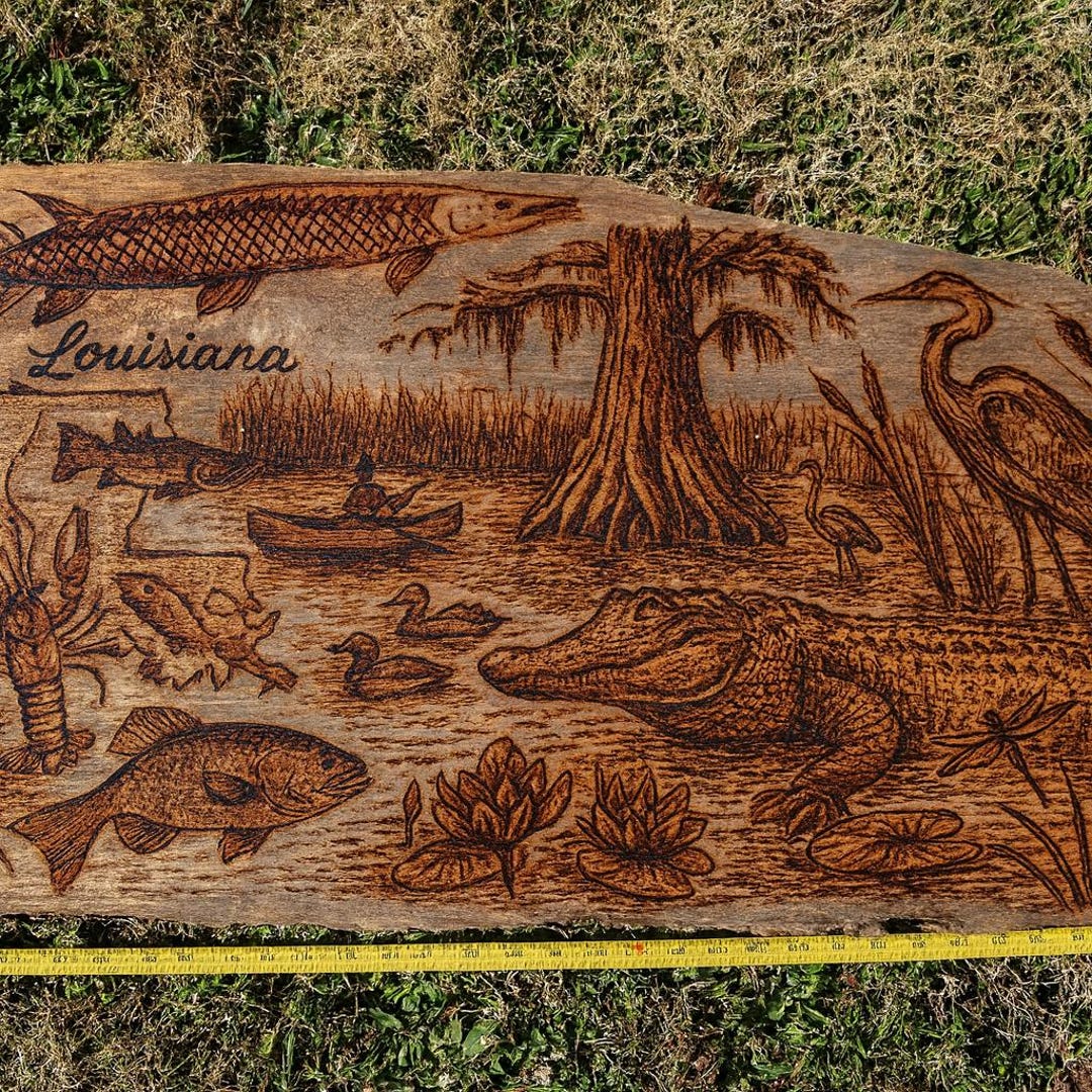 Sinker Cypress Wood Burning Art | Louisiana Swamp Wildlife Pyrography ...