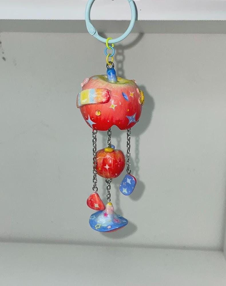 Handmade Apple Pendant Keychains, Whimsical Art, Surrealist Bag Charms ...