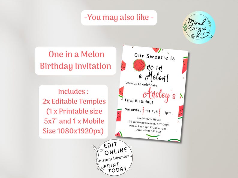 Watermelon Birthday Banner, Editable Party Decor, Printable Birthday ...