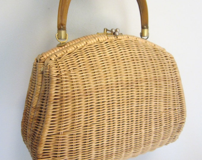 50-60's Jackie O Large Wicker Kelly Handbag Purse - Etsy