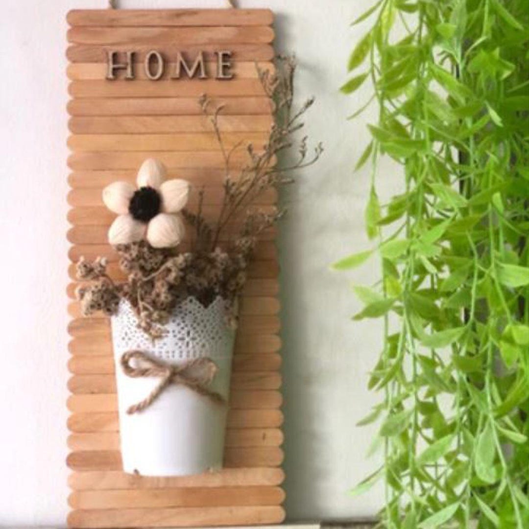 Rustic Wood Stick Wall Hanging Decor With Dried and Faux Flower Pocket ...