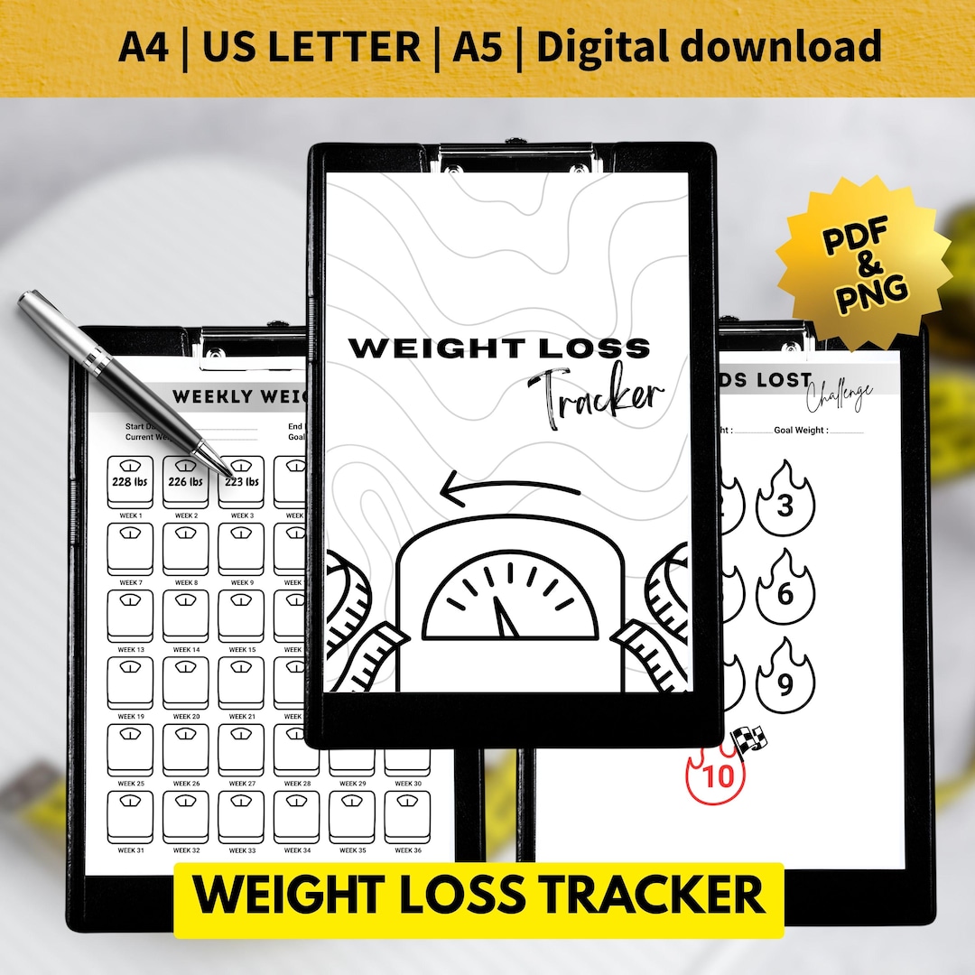 Weight Loss Tracker Printable | Weekly Weigh-in & Pound Loss Challenge ...