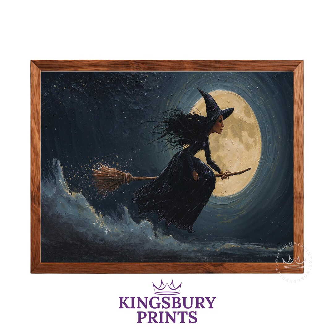Vintage Halloween Witch Oil Painting: Spooky Moonlight Art (digital ...