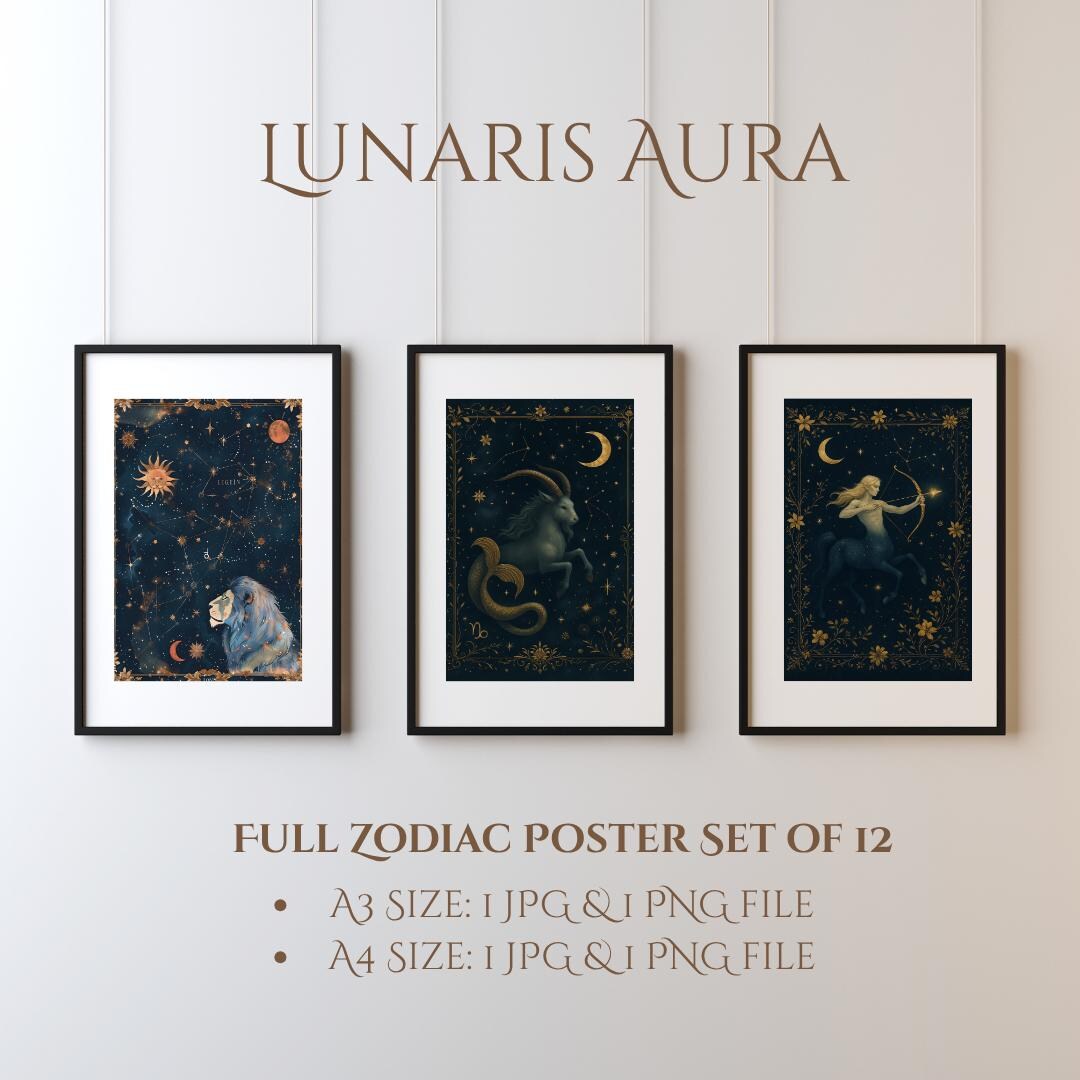 Zodiac Poster Set of 12, Celestial Astrology Art (digital Download) - Etsy