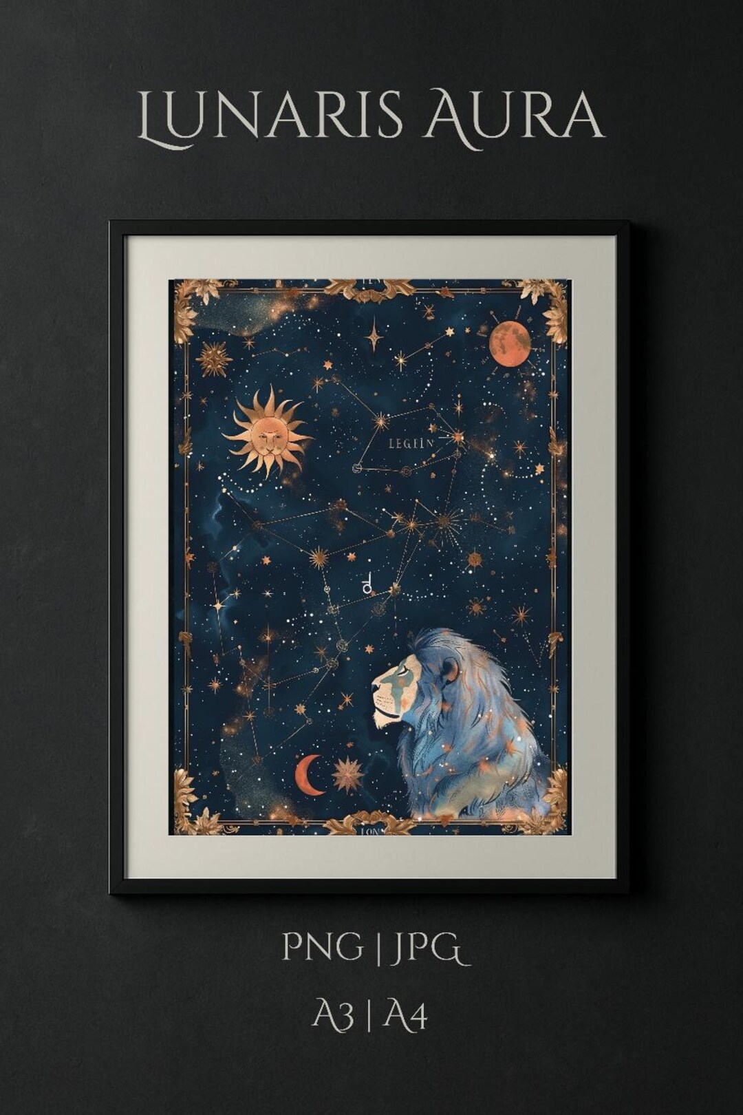 Leo Zodiac Lion Celestial Poster, August Birthday Gift for Astrology ...