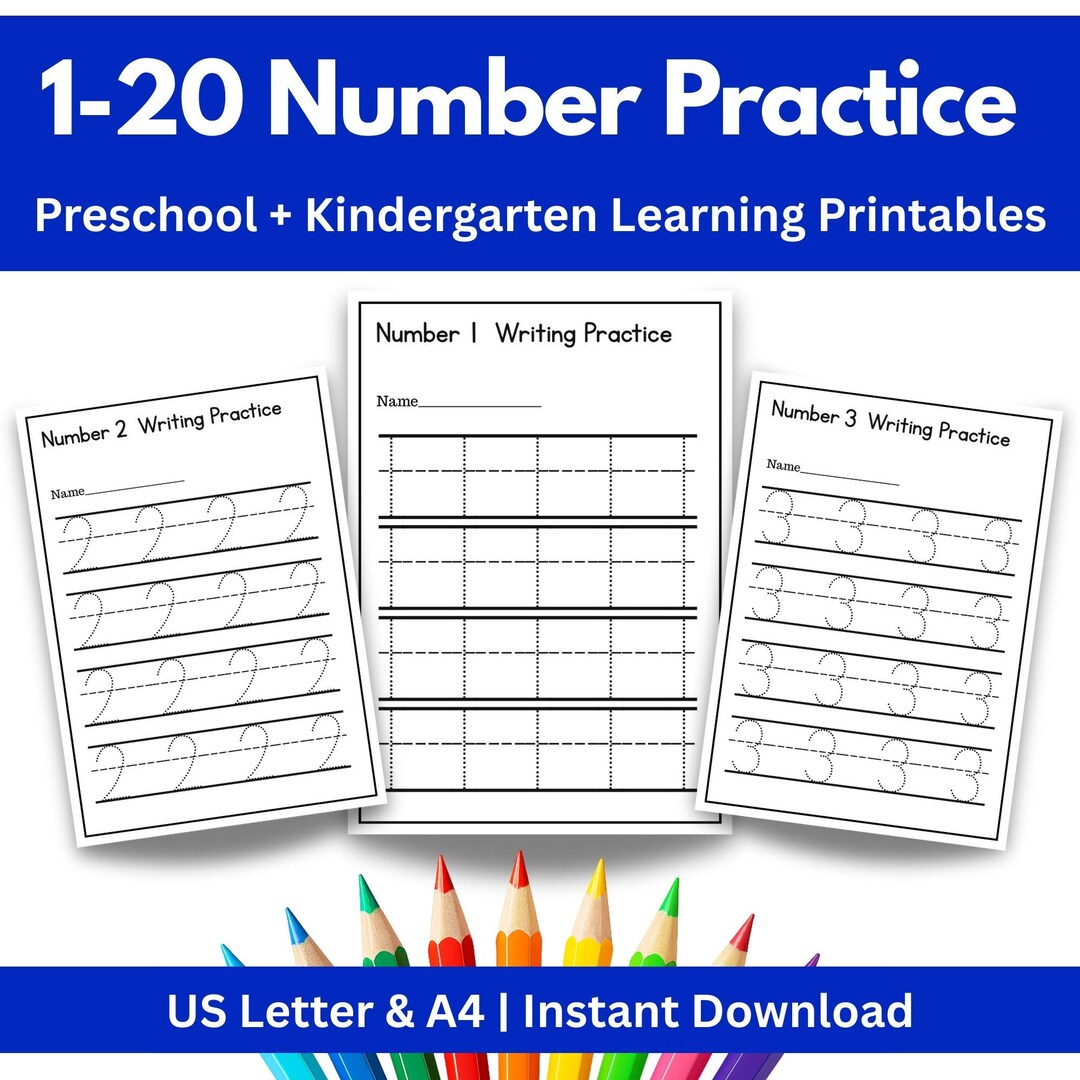 1–20 Number Writing Practice Worksheets | Preschool & Kindergarten ...