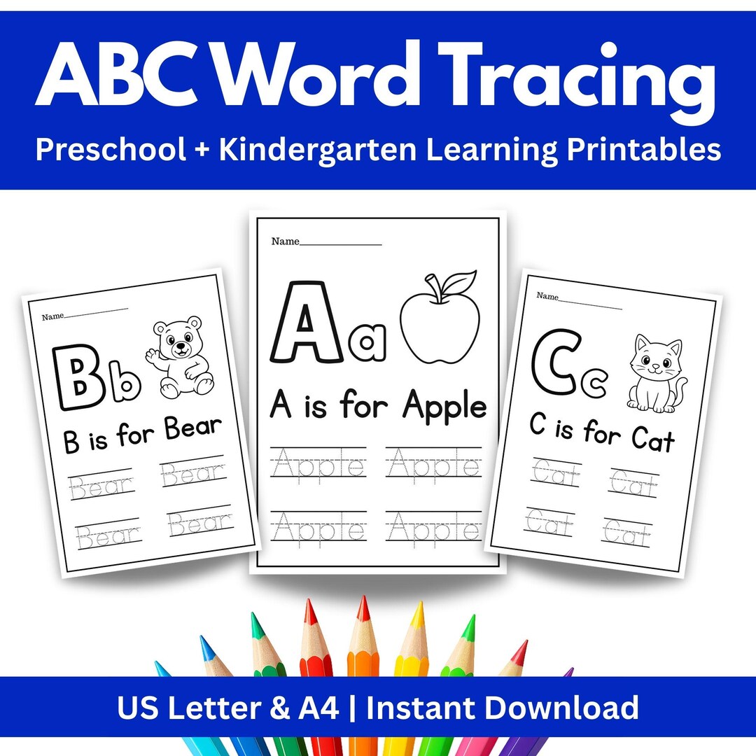 ABC Word Tracing Pages for Kids | Alphabet Writing Practice Worksheets ...