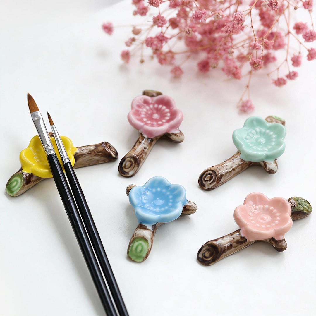 Ceramic Brush Rest, Ceramic Plum Blossom，handmade Pen Holder， Desk ...