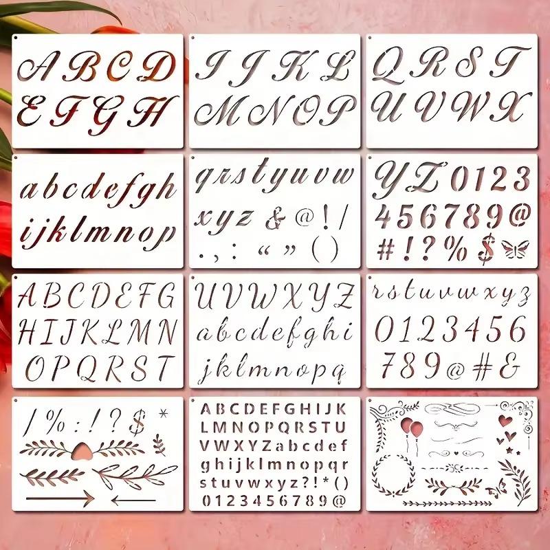 12PCS 8.3x5.5inch Cursive Alphabet Stencils With Numbers & Symbols ...