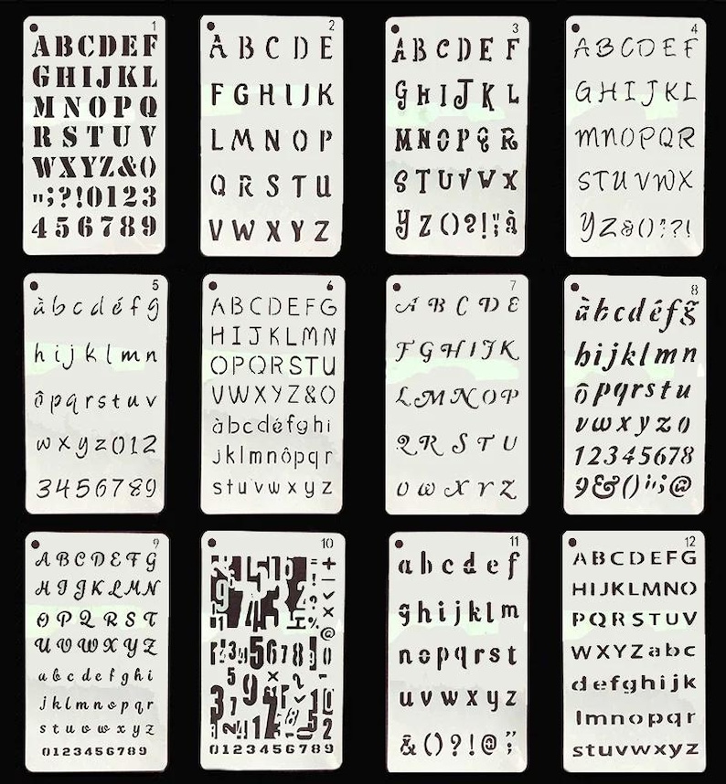 12PCS 8.3x5.5inch Cursive Alphabet Stencils With Numbers & Symbols ...