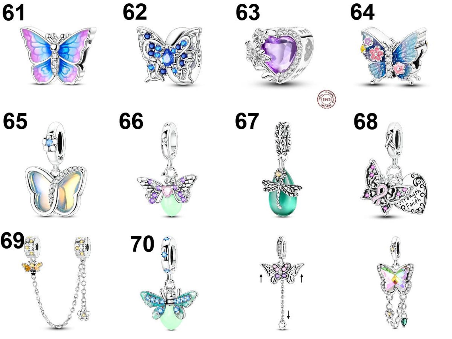 Butterfly Dangle Charm 925 Silver Pink Blue Zircon Fly Butterflies ...