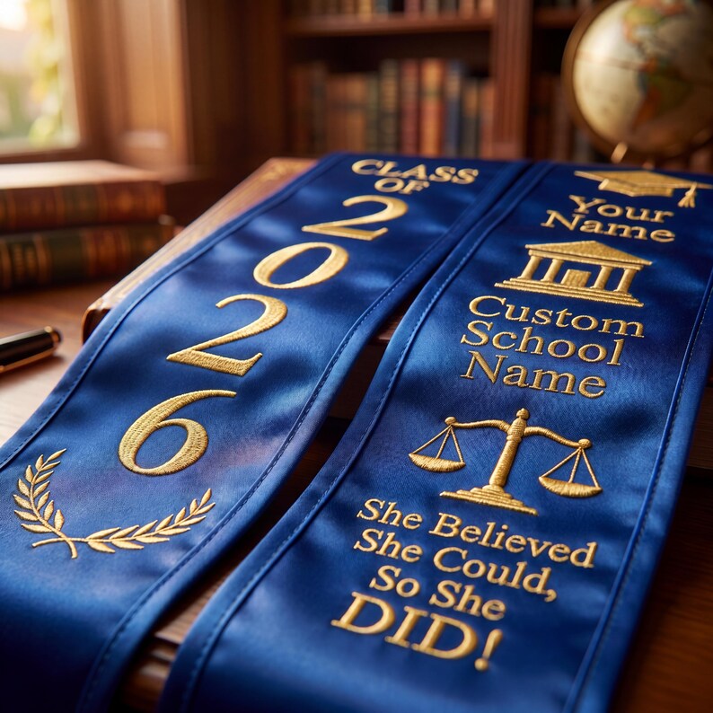 Personalized Law School Graduation Stole, Custom JD Grad Satin Stole ...