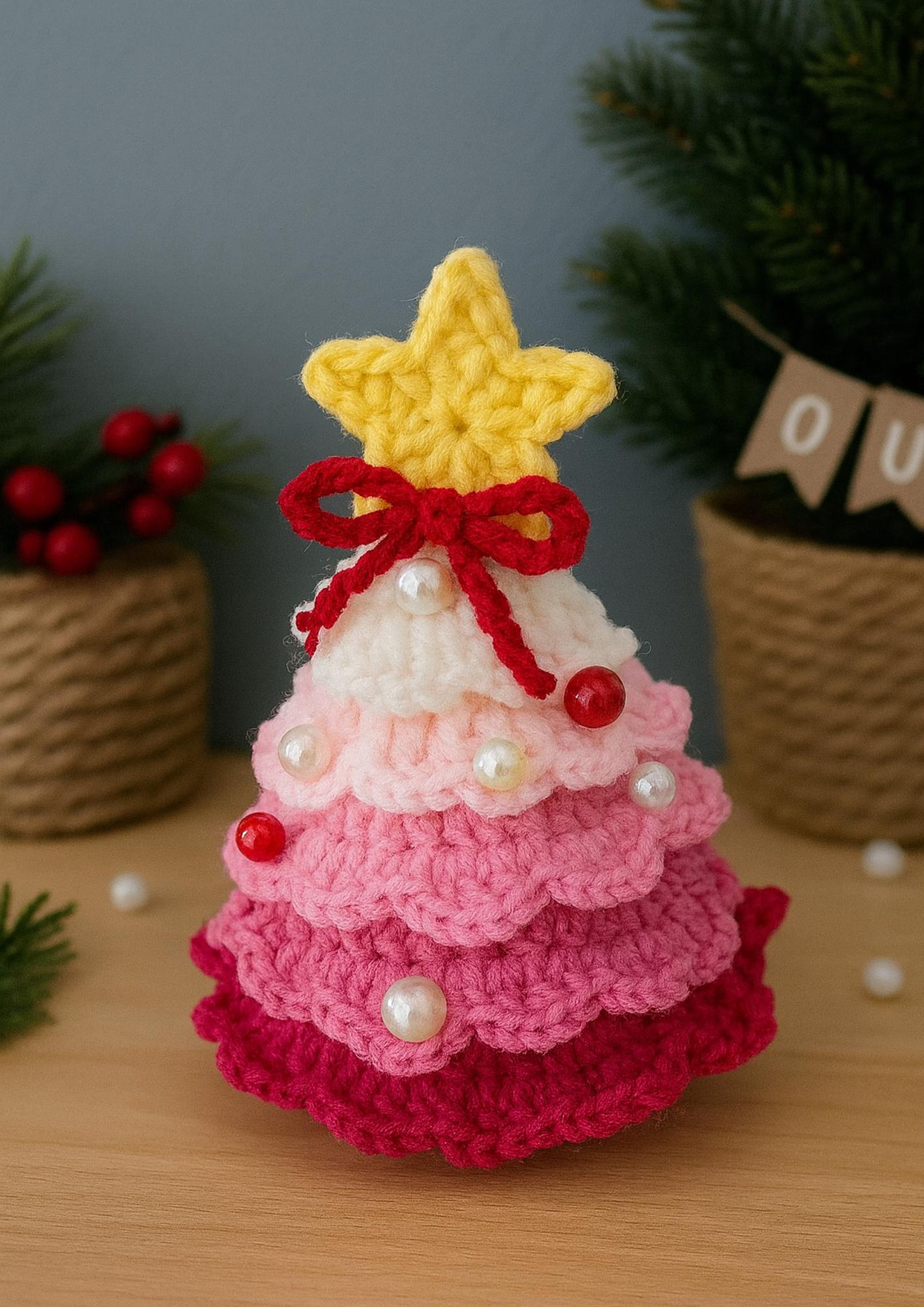 Crochet Christmas Tree Mini Amigurumi With Star PDF File— Green or Pink ...