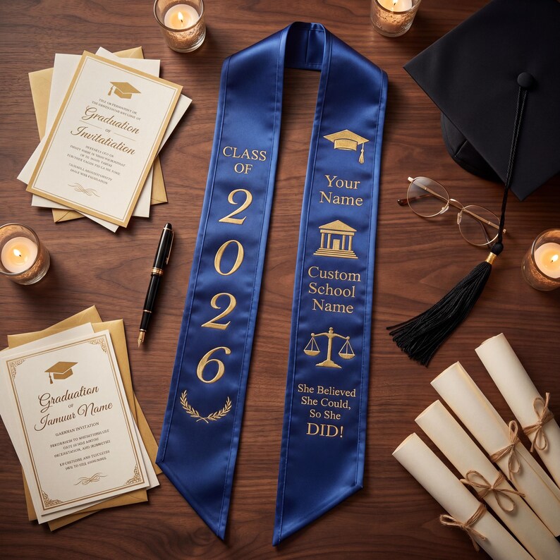 Personalized Law School Graduation Stole, Custom JD Grad Satin Stole ...