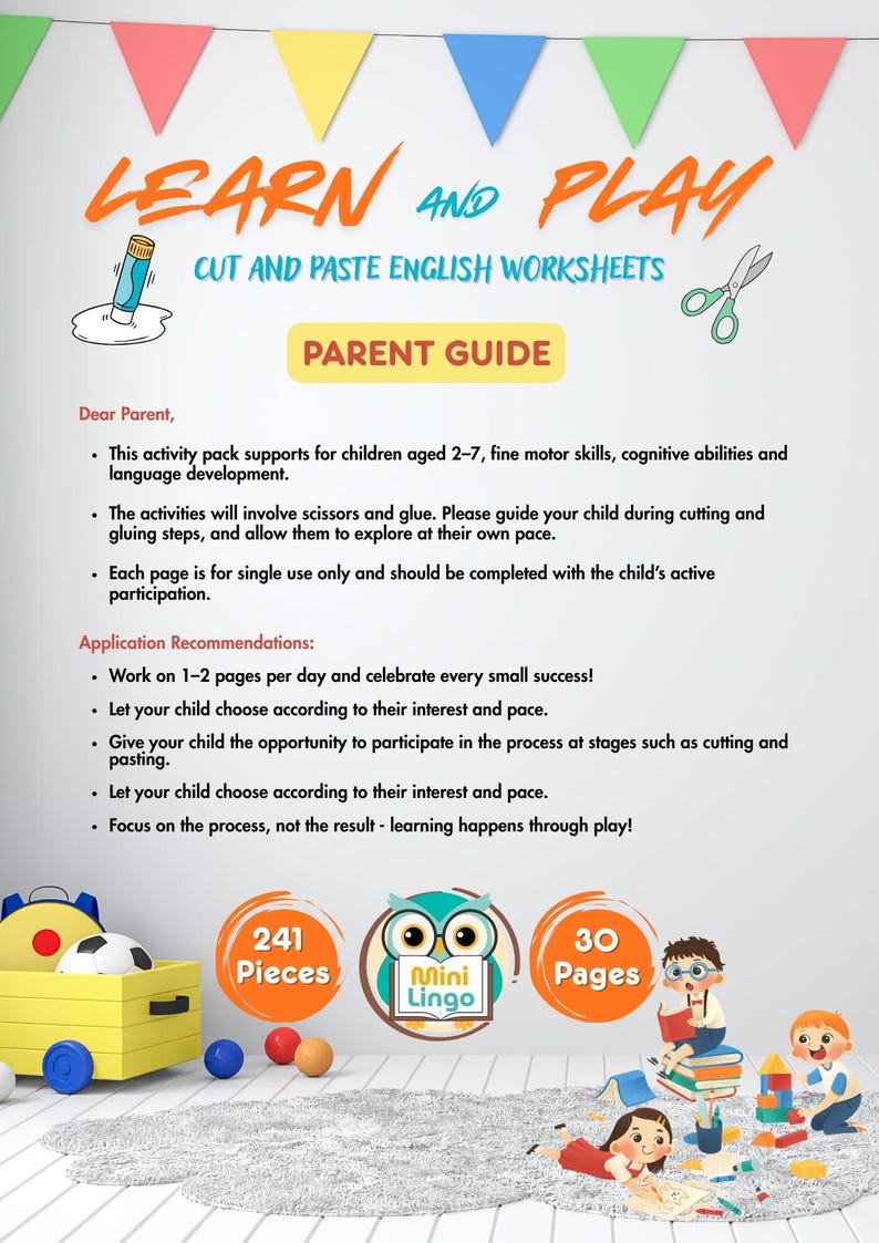 English Cut and Paste Activity Pack: Numbers, Colors, Fine Motor Skills ...
