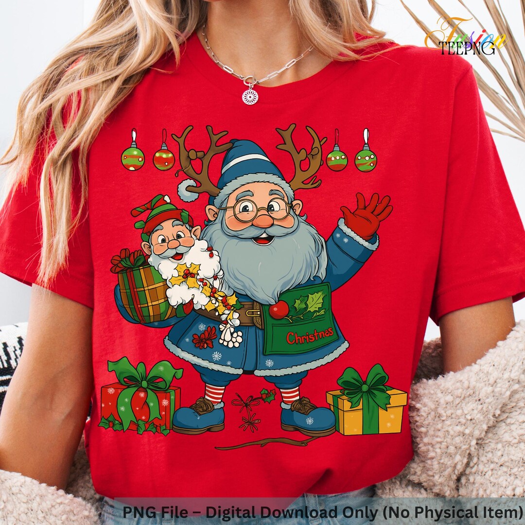 Blue Santa Christmas Clipart PNG | Elf & Gifts (digital Download) - Etsy