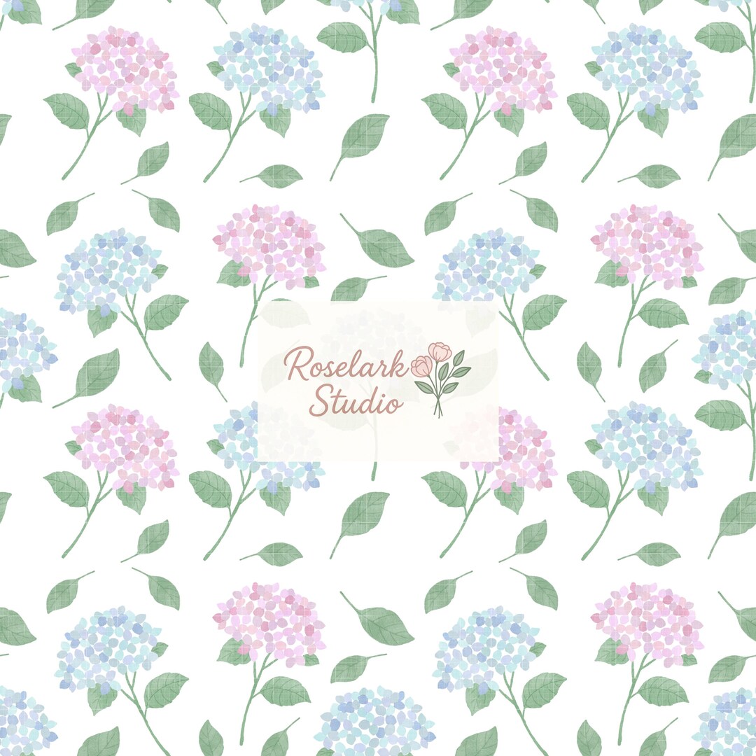 Watercolour Hydrangeas Seamless Pattern PNG Hydrangeas Digital Art Hand ...
