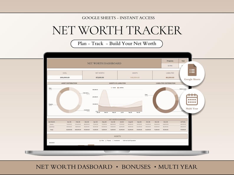 Net Worth Tracker Spreadsheet for Google Sheets, Net Worth Calculator ...