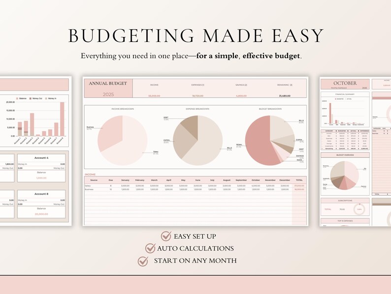 Annual & Monthly Budget Spreadsheet – Simple Finance Planner, Expense ...