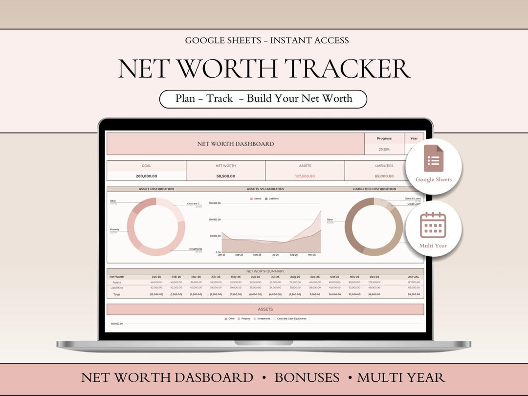 Net Worth Tracker Spreadsheet Google Sheets, Assets & Liabilities ...