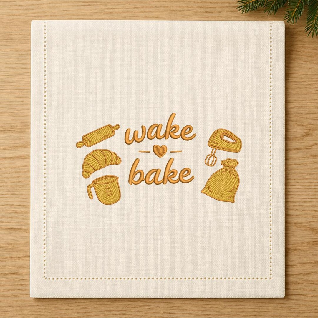 Wake and Bake Embroidery Design | Baking Quote | Bread & Pastry Icons ...