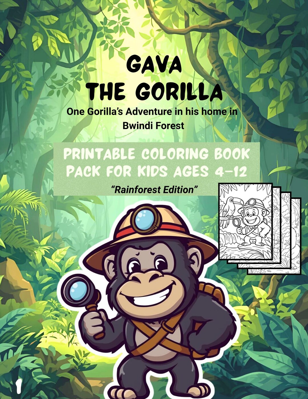 Gava the Gorilla Rainforest Coloring Book for Kids (printable) - Etsy