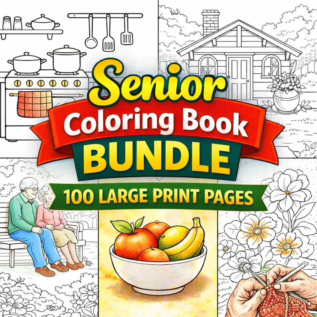 Large Print Coloring Book Bundle for Seniors – 100 Easy Pages ...