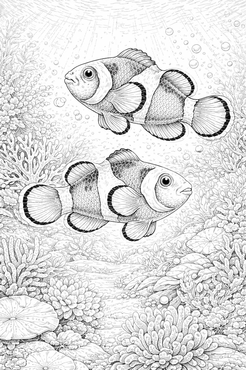 Ocean Depths – 50 Detailed Fish Coloring Pages for Adults - Etsy
