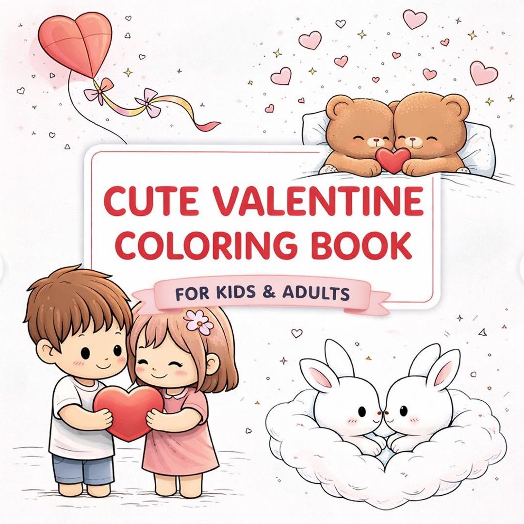 Cute Valentine Coloring Book for Kids & Adults | 40 Kawaii Love Pages ...