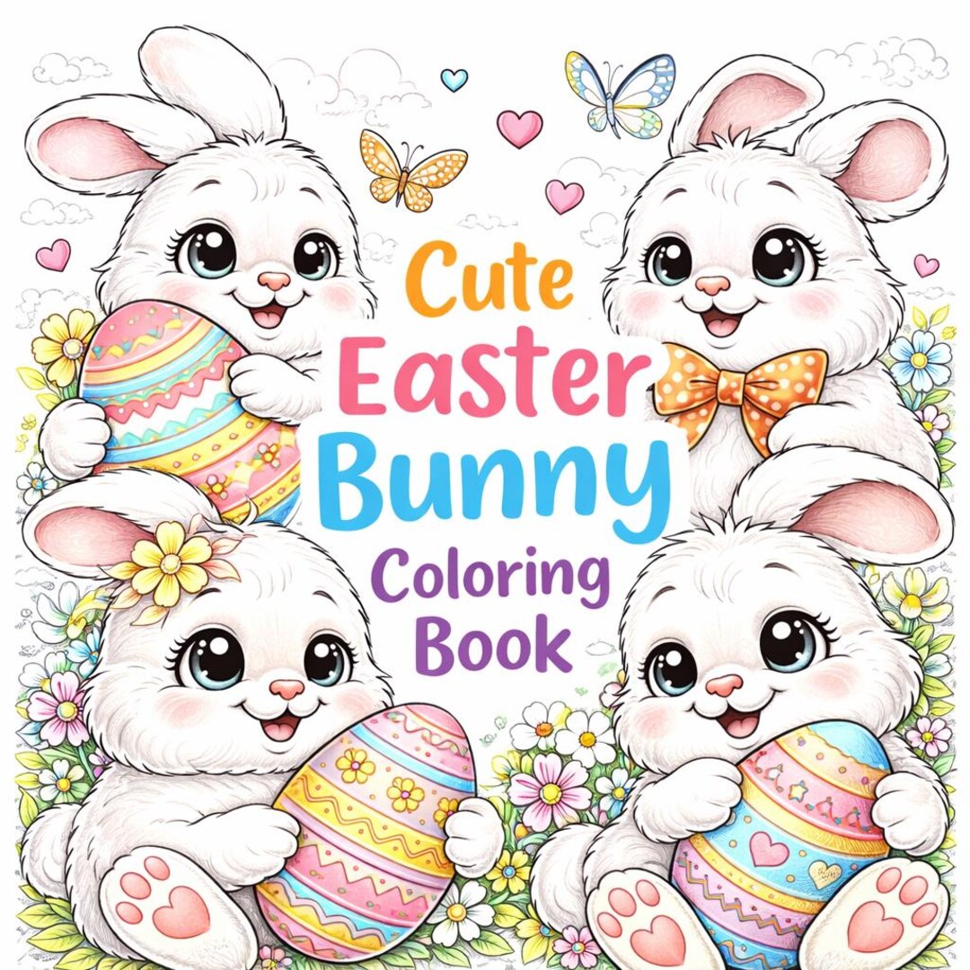 Cute Easter Bunny Coloring Book | 50 Pages + 2 Bonus | Printable Spring ...