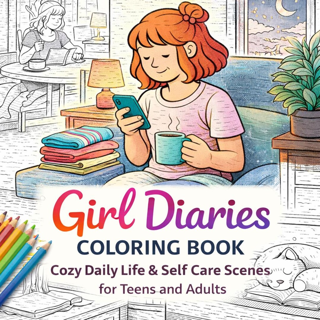 Girl Diaries Coloring Book – Cozy Daily Life & Self Care Scenes for ...