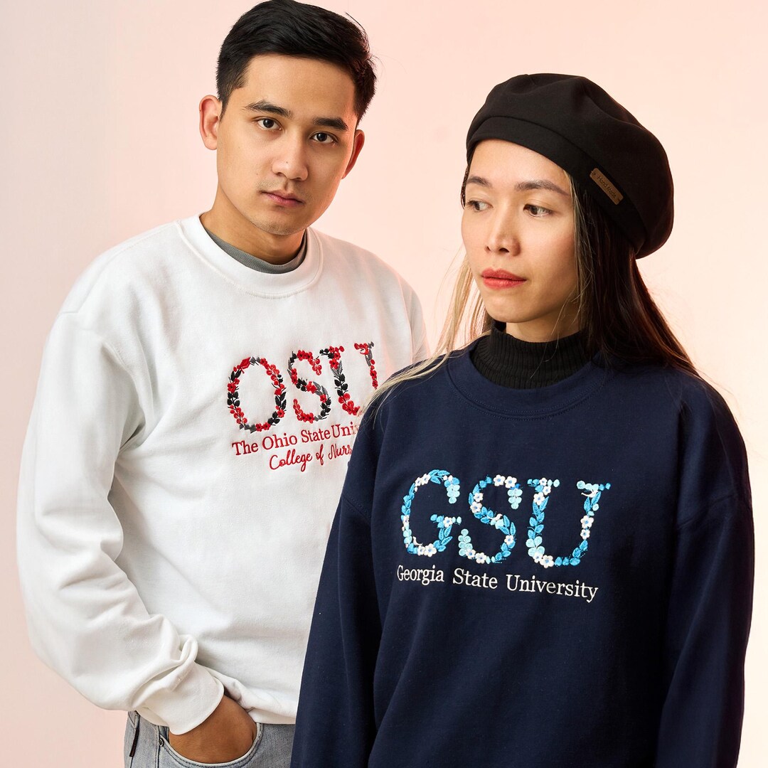 College Custom Embroidered Floral Letter Sweatshirt - Matching Couple ...